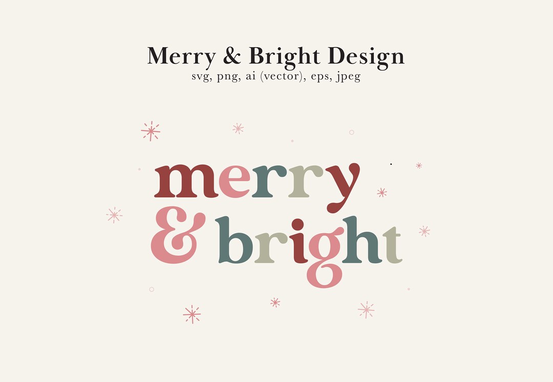 Merry and Bright Design, Merry and Bright SVG, Christmas SVG, Retro ...