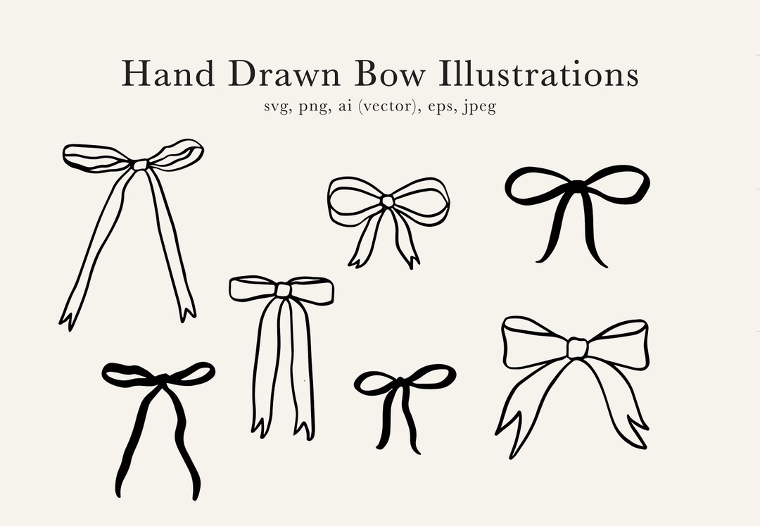 Hand Drawn Bow Clip Art, Bow Illustrations, Ink Drawn Bows, Bow Drawing ...