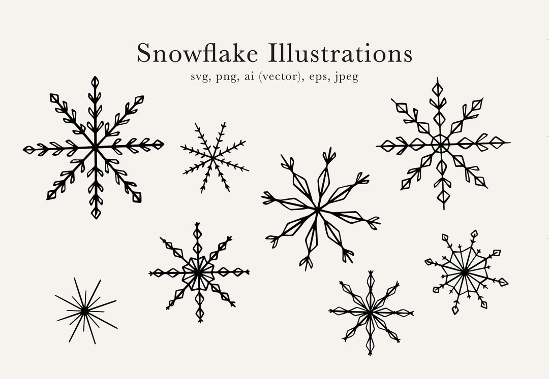 Snowflake Illustrations, Snowflake Drawings, Snowflake SVG, Hand Drawn ...