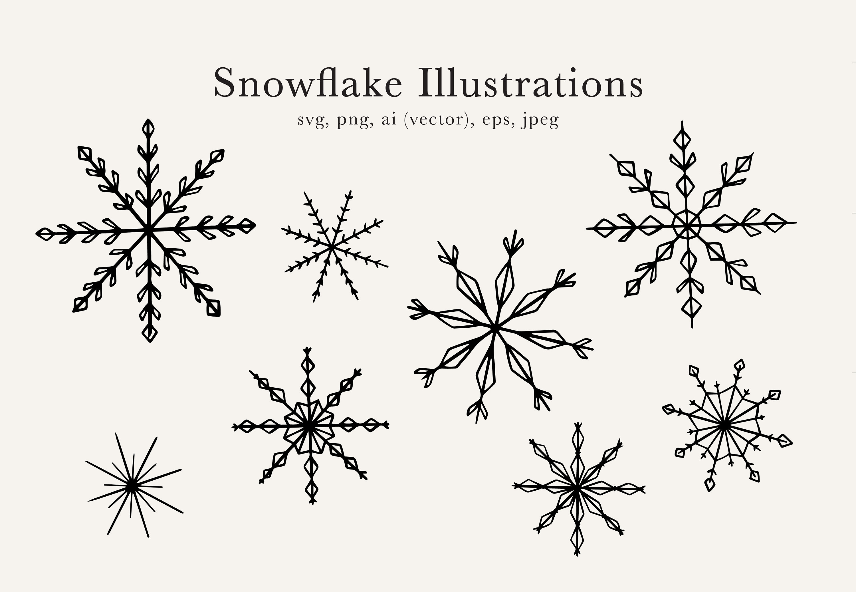 Snowflake Illustrations, Snowflake Drawings, Snowflake SVG, Hand Drawn ...