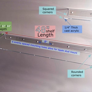 48 Inch Long Clear Floating Shelf Custom Length Depth - Etsy