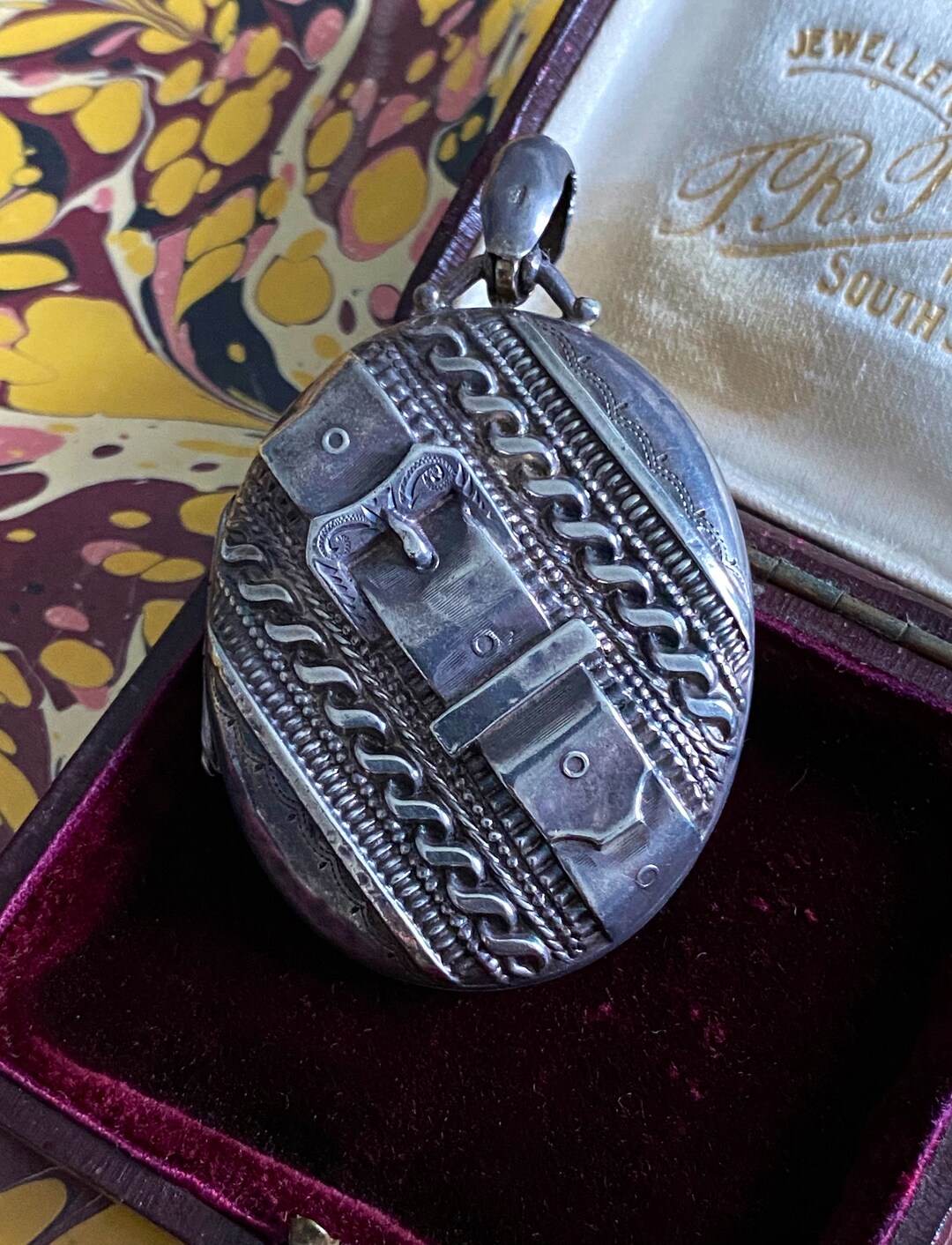 Victorian Aesthetic Buckle Locket Aesthetic Movement in Sterling Silver ...