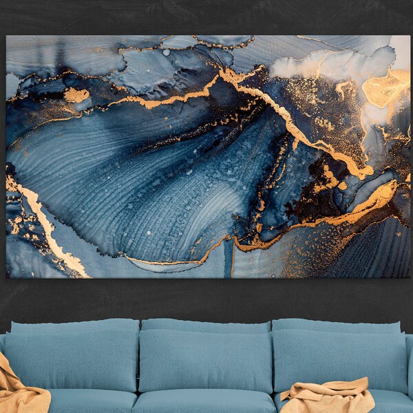 Blue Gold Wall Art - Etsy