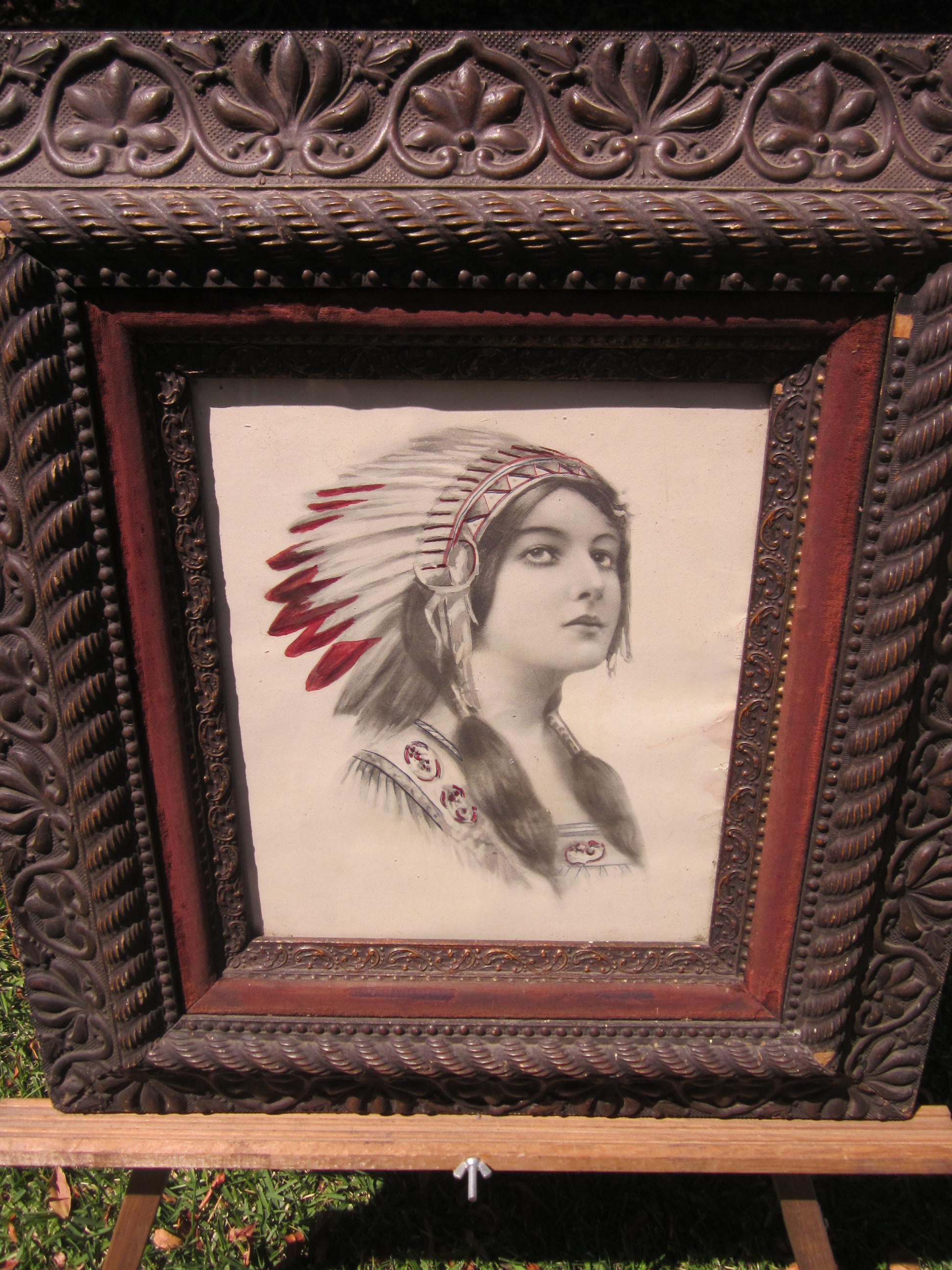 Indian Princess Drawing-1840s-amazing Piece!w Red Coloring-good ...