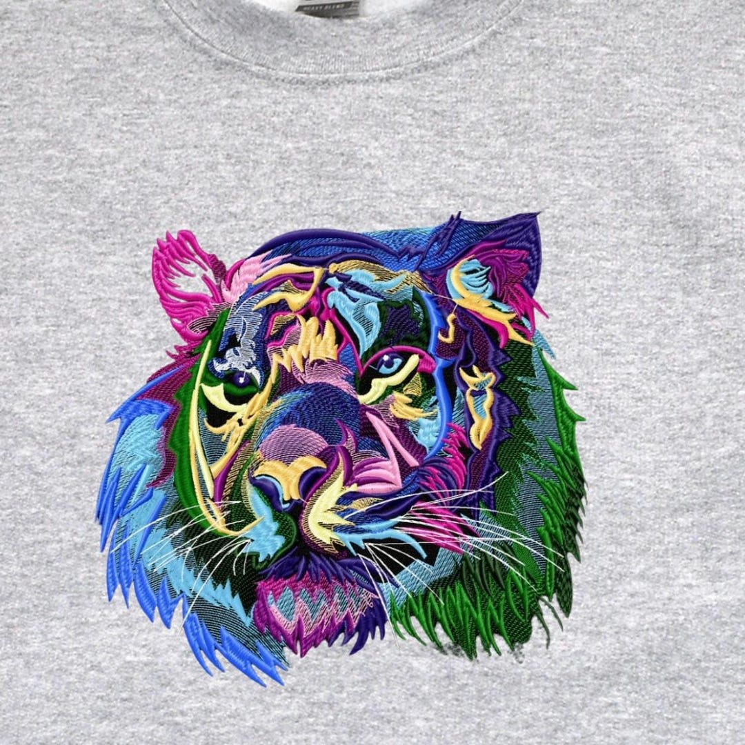 Tiger Embroidered Sweatshirt – Wildlife Animal Crewneck – Customizable ...