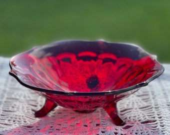 Red Glass Candy Dish - Etsy