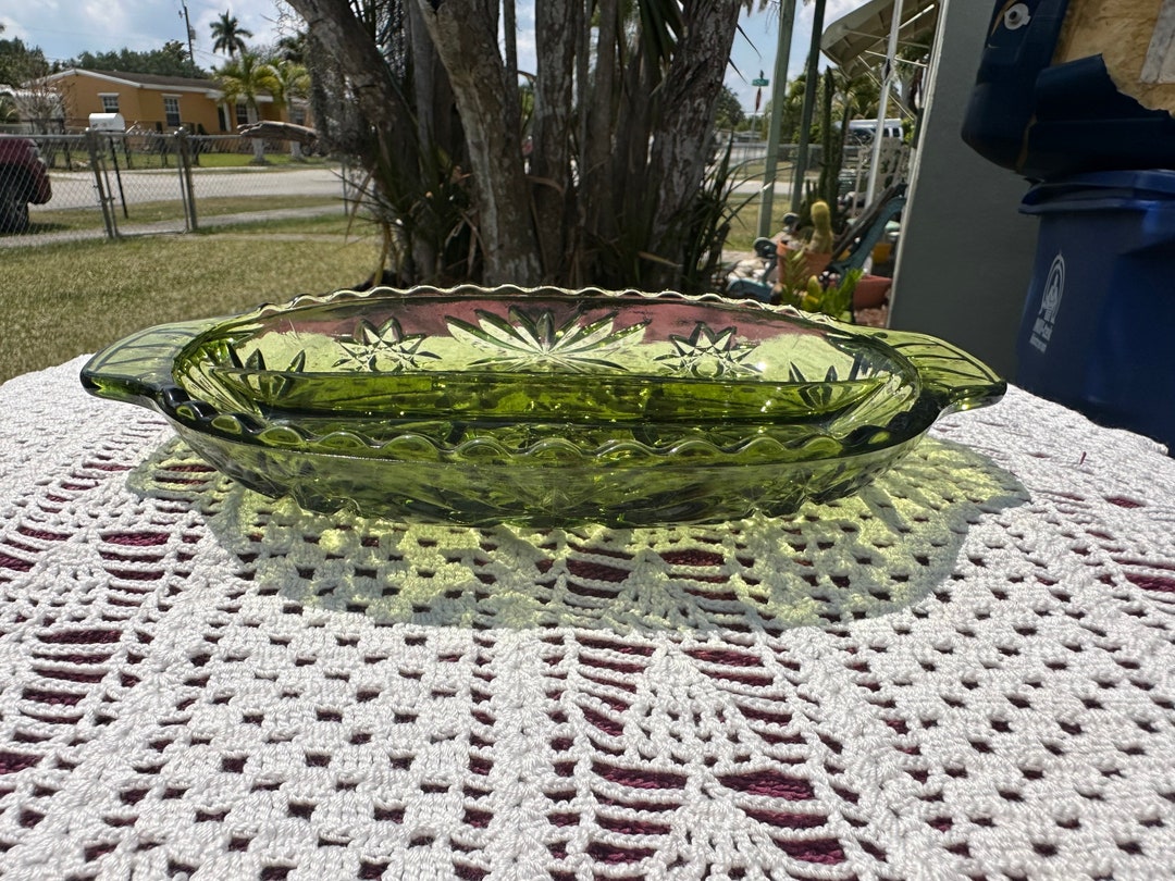 Vintage Green Glass Divided Dish - Etsy
