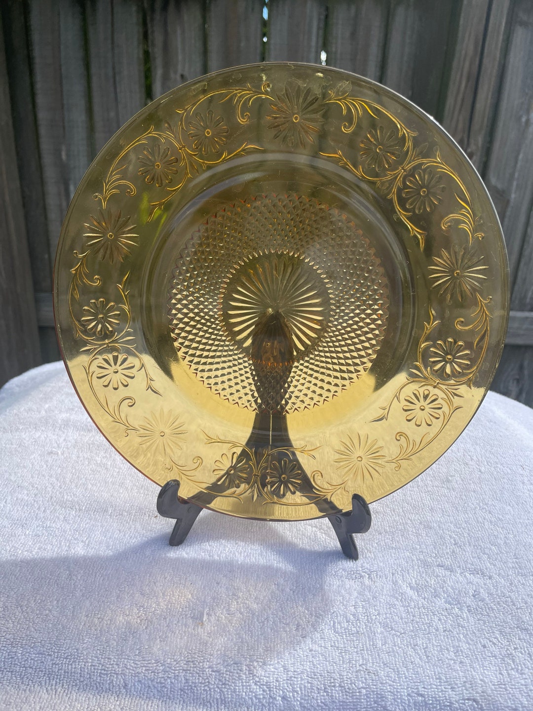 Indiana Glass Amber Daisy Pattern Plate - Etsy