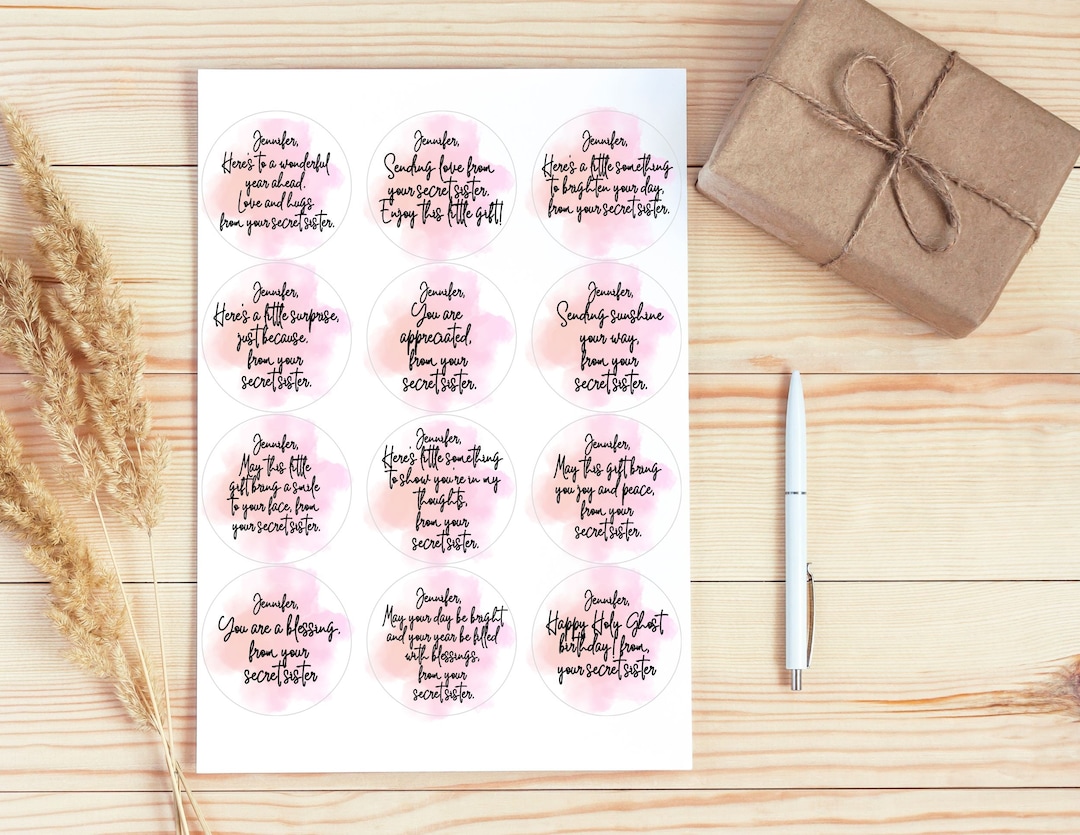 Custom Secret Sister Gift Labels, Watercolor Stickers, Personalized 2.5 ...