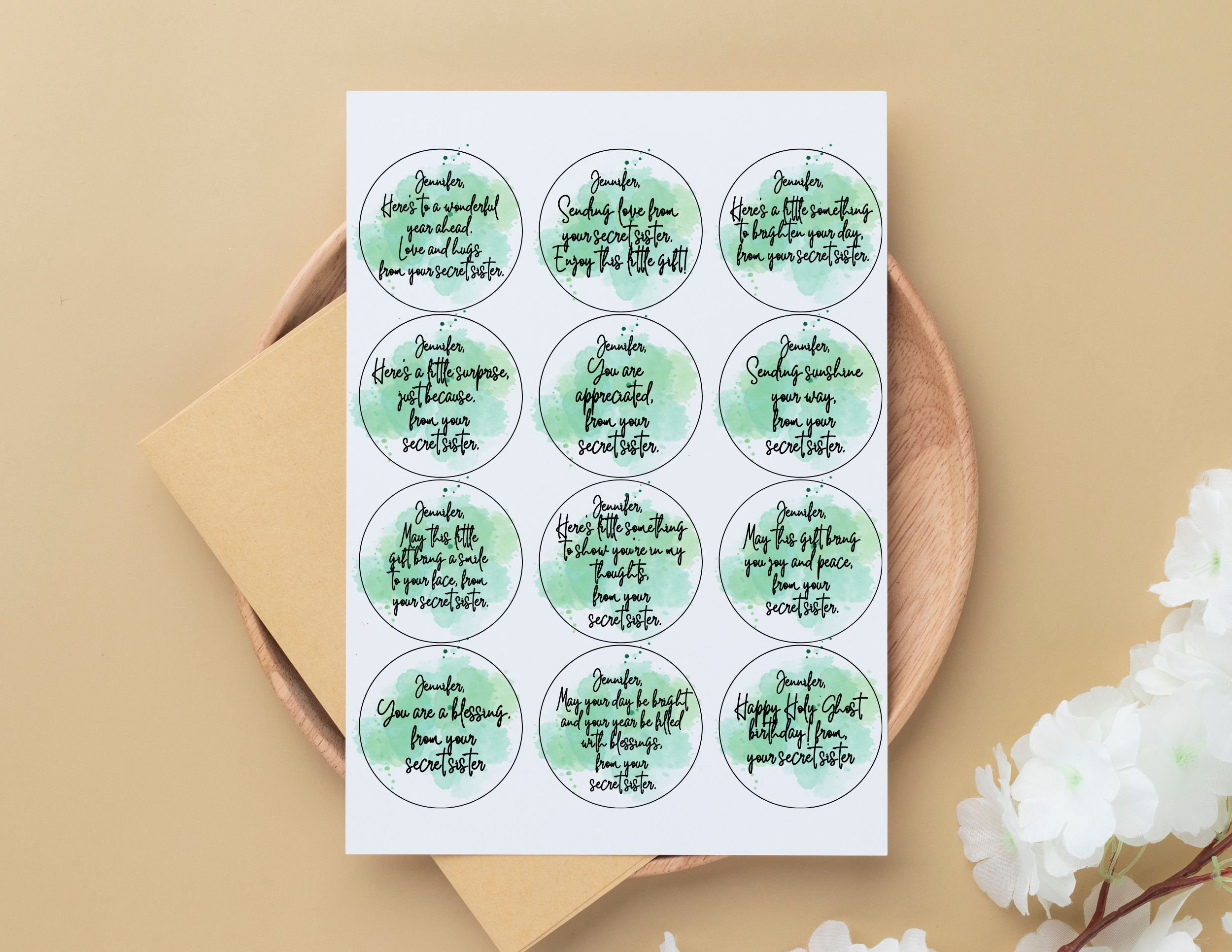Custom Secret Sister Gift Labels, Watercolor Stickers, Personalized 2.5 ...
