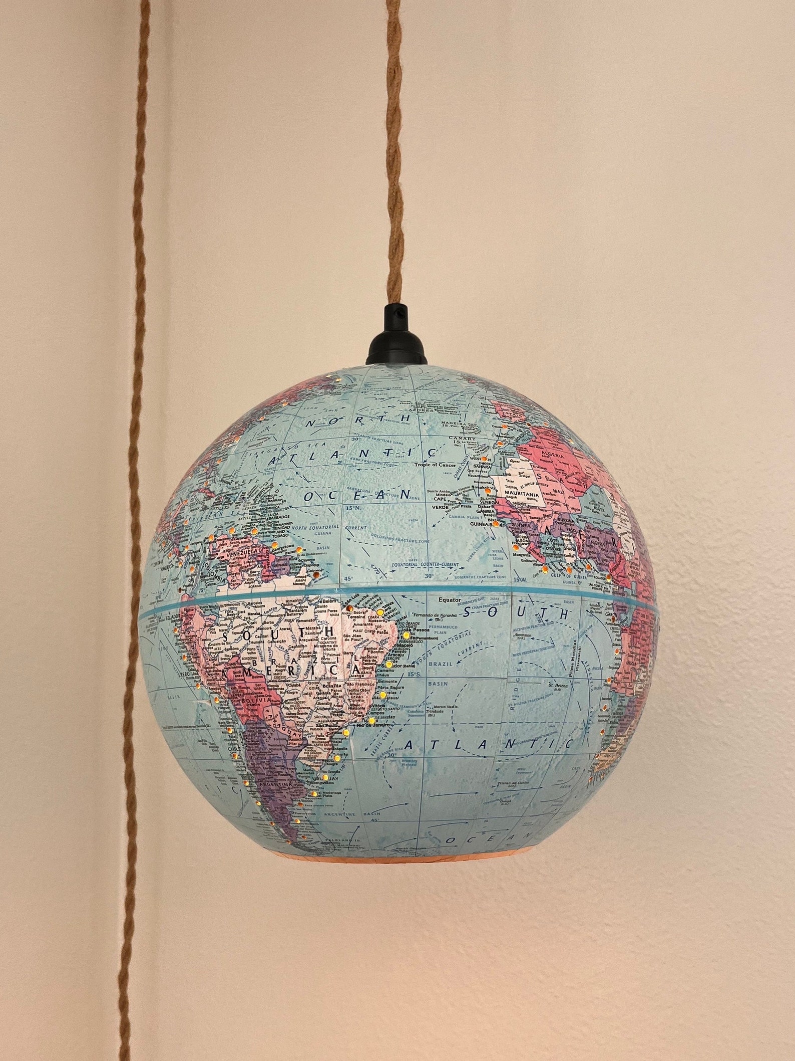 World Globe Pendant Light. Upcycled Vintage World Globe Light.free ...