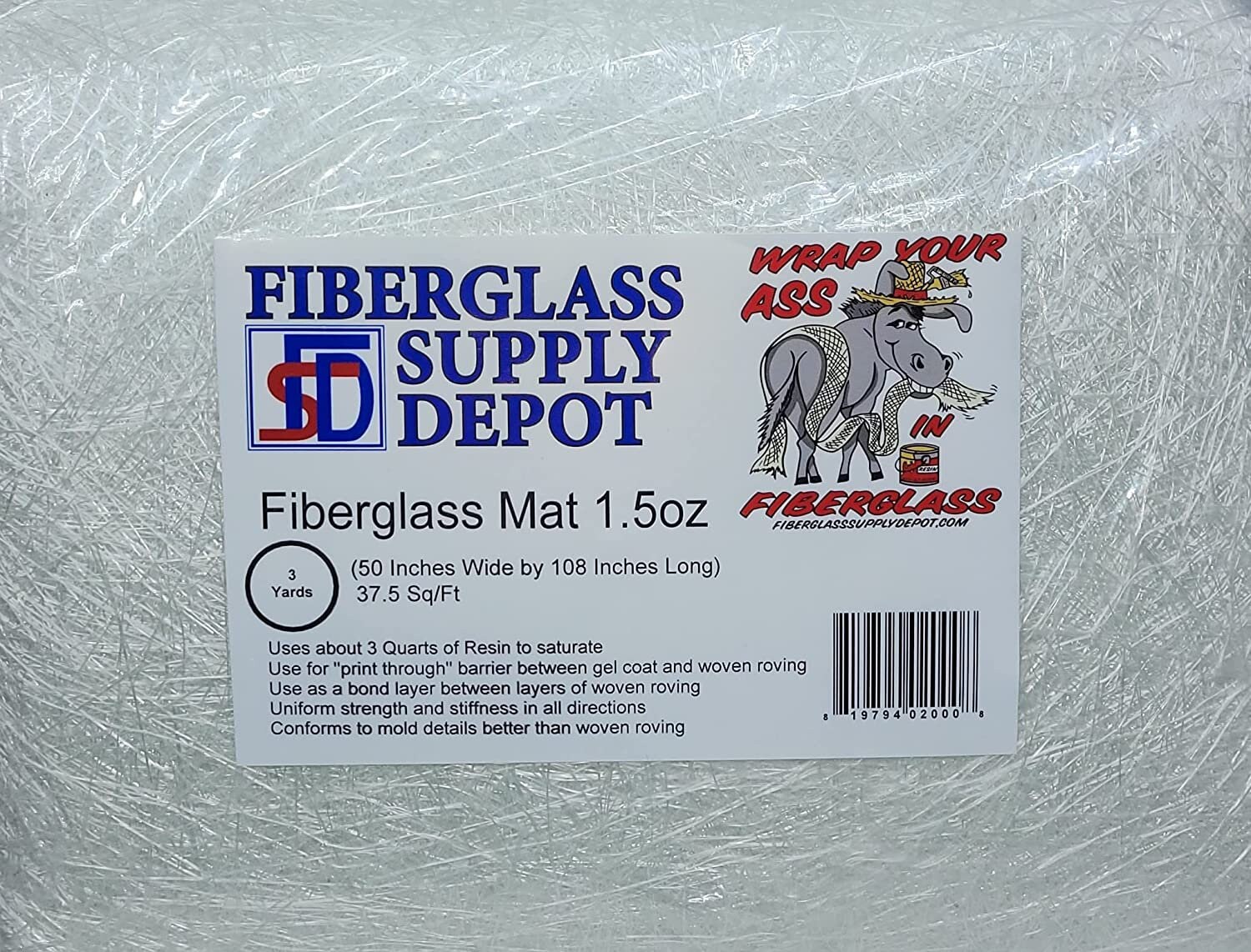 Fiberglass Chopped Strand Mat 1.5 Oz 108 X 50 Wide 3 Yards Folded Hand ...