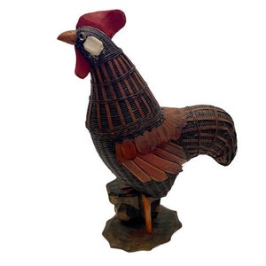 Wicker Chicken Basket Vintage 70s Head Comes off Tall Rooster Figurine ...