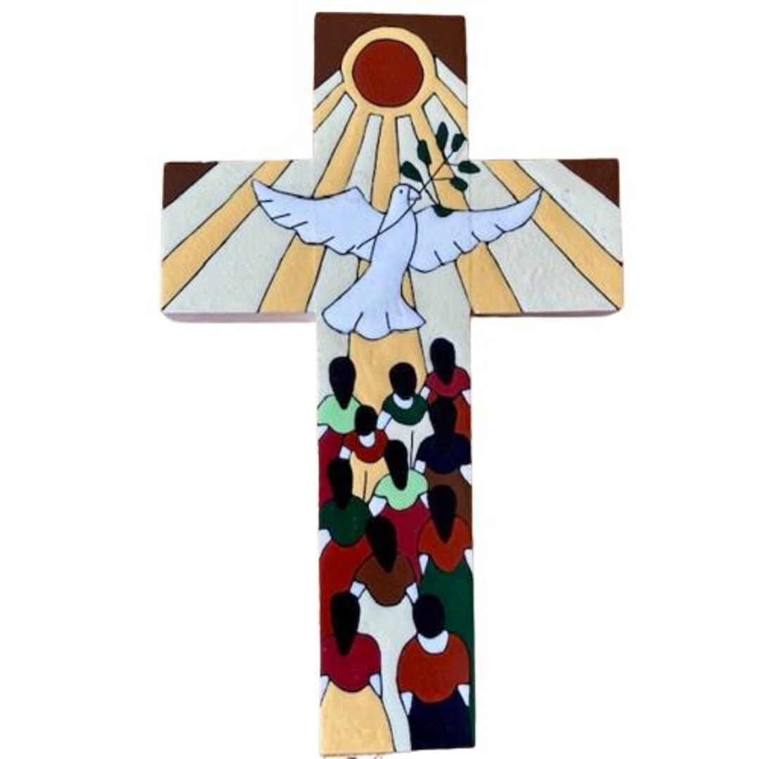 Wooden Cross Hand Painted Folk Art El Salvador Peace Dove Gallery Wall ...