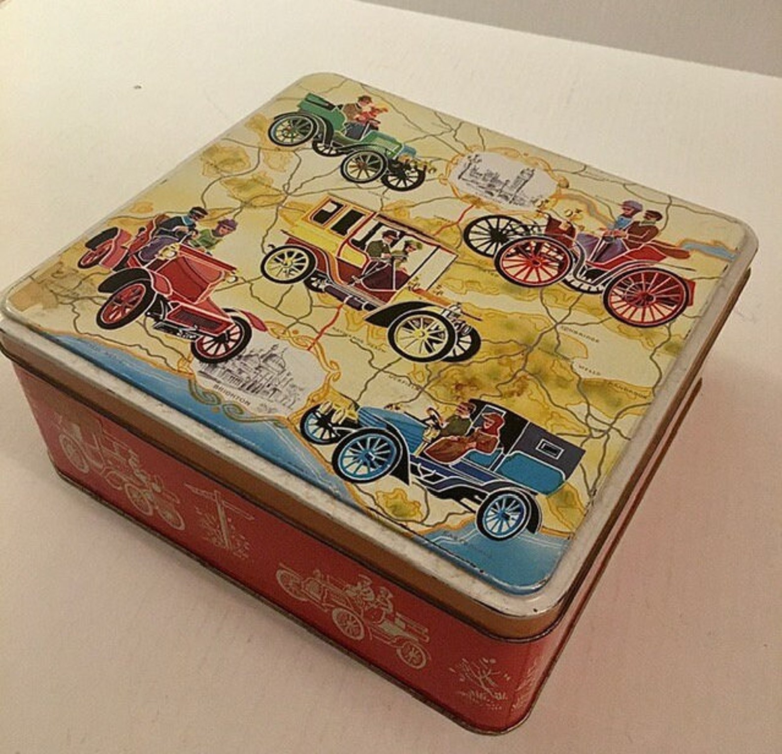 Vintage Burton’s Gold Medal Biscuits Large Tin Classic Cars Map of ...