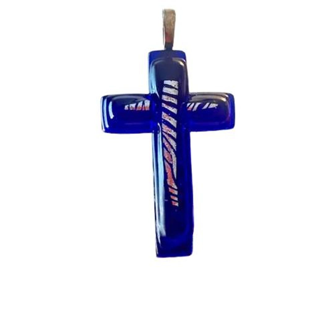 Glass Cross Pendant Handmade Cobalt Blue and Silver - Etsy