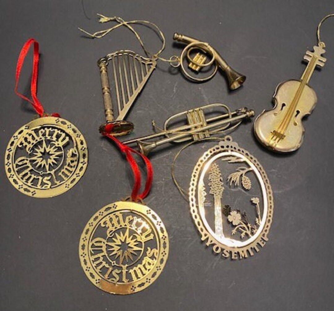 Brass Christmas Ornaments Musical Instruments and More Set of Seven ...