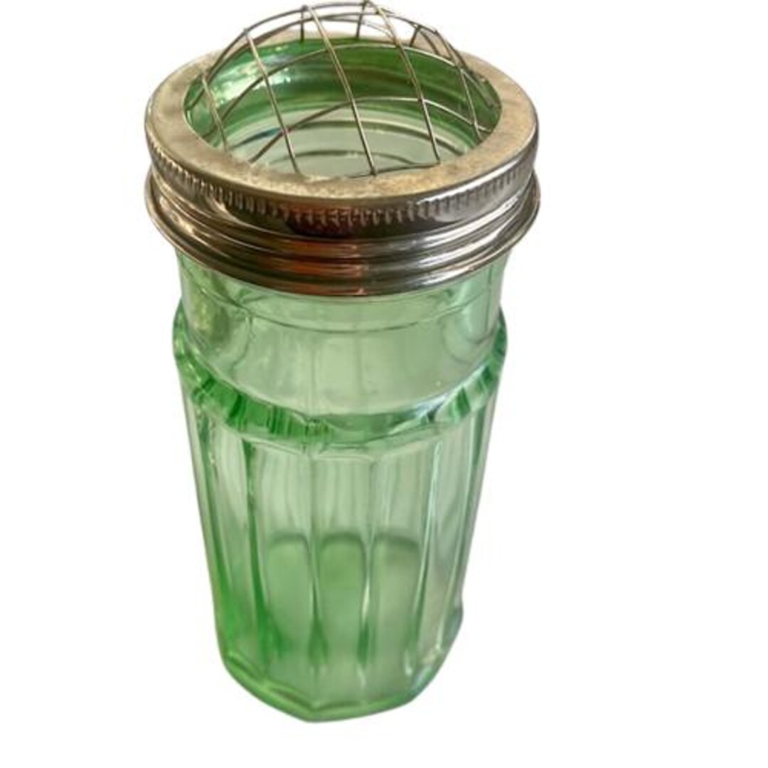 Green Glass Vase Metal Mesh Flower Frog Lid Vintage 1930s Farmhouse ...