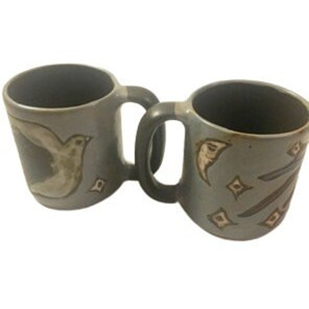 Mara Mexico Mugs Stoneware Art Pottery Set of Two Dove Woman 16 Oz ...