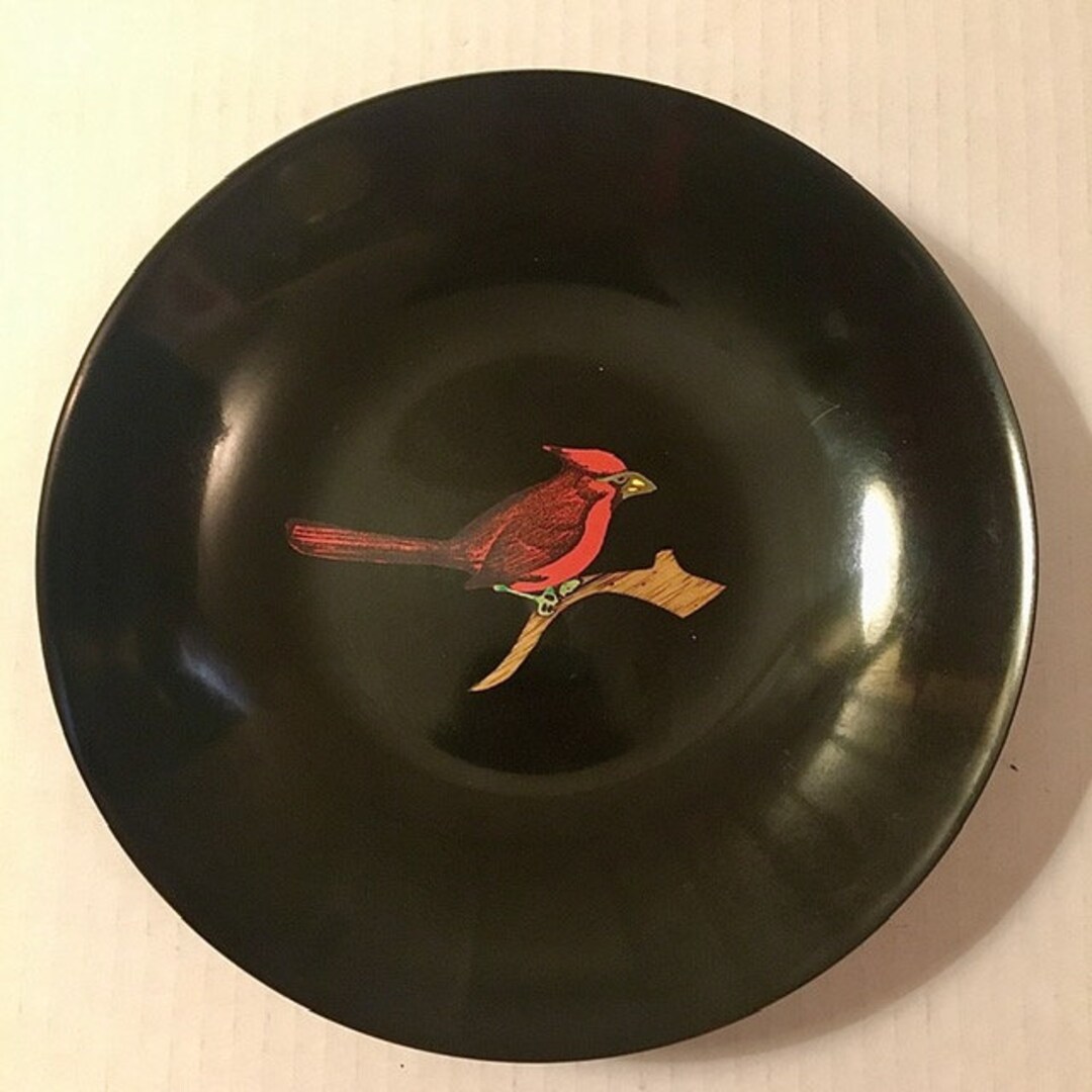 Couroc Black Bowl Red Inlay Cardinal Vintage Mid Century 1960s MCM Mid ...