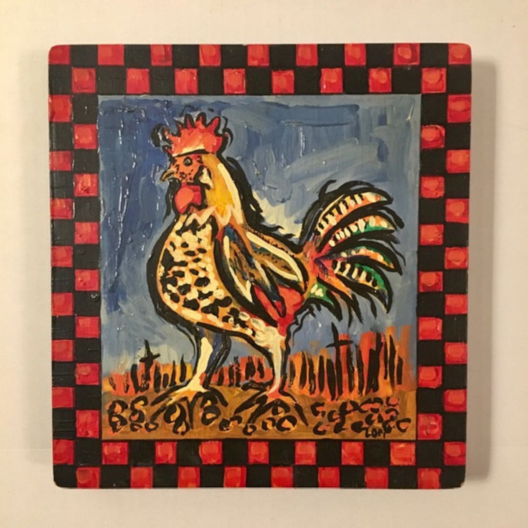 Cigar Box Rooster Hand Painted Vintage Checkerboard Farmhouse Decor ...