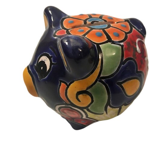 Talavera Piggy Bank Hand Painted Pig Handmade Mexico Pottery Colorful ...