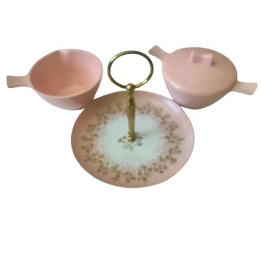 Pink Mid Mod Melmac Sun Valley Creamer and Sugar Pink Florence Tidbit ...