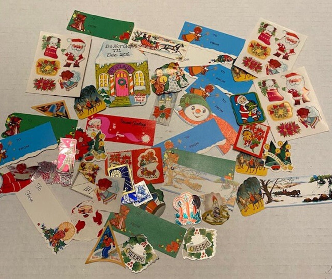 Vintage Gift Tag Stickers Over 50 Piece Lot Christmas Gift Wrap 60s 70s ...