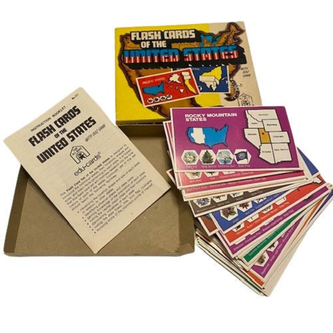 United States Flash Cards Boxed Set Vintage 1975 Edu Cards Game or Art ...