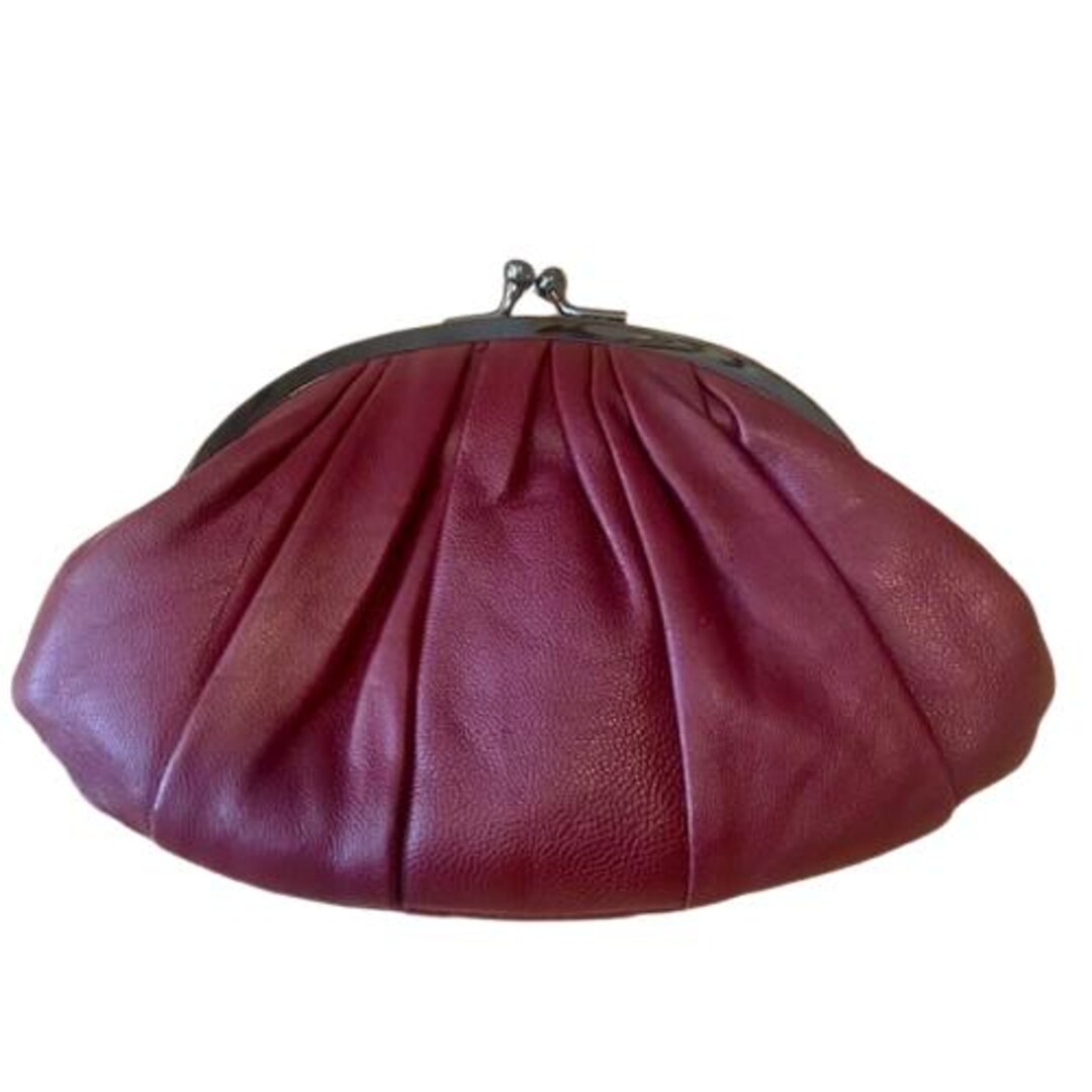 Itz Magic Studio Clutch Lambskin Oxblood Brown Double Kiss Lock Vintage ...