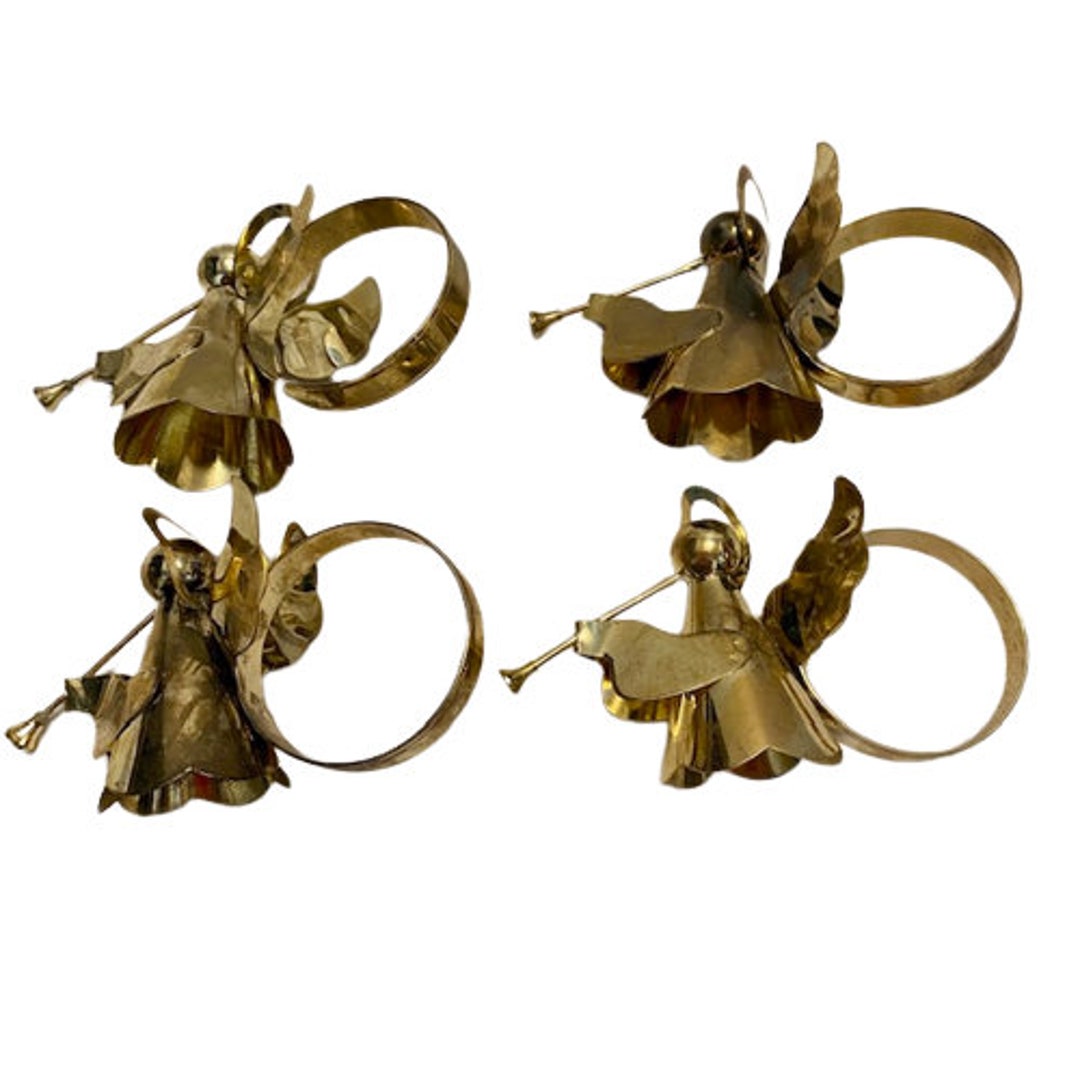 Angel Napkin Rings Brass Plated Set of Four Angels With Trumpets Horns ...