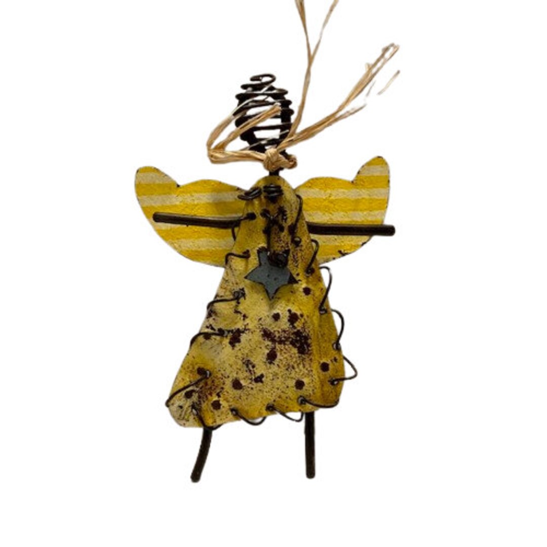 Metal Art Angel Handmade Iron Tin Yellow Whimsical Christmas Tree Wall ...
