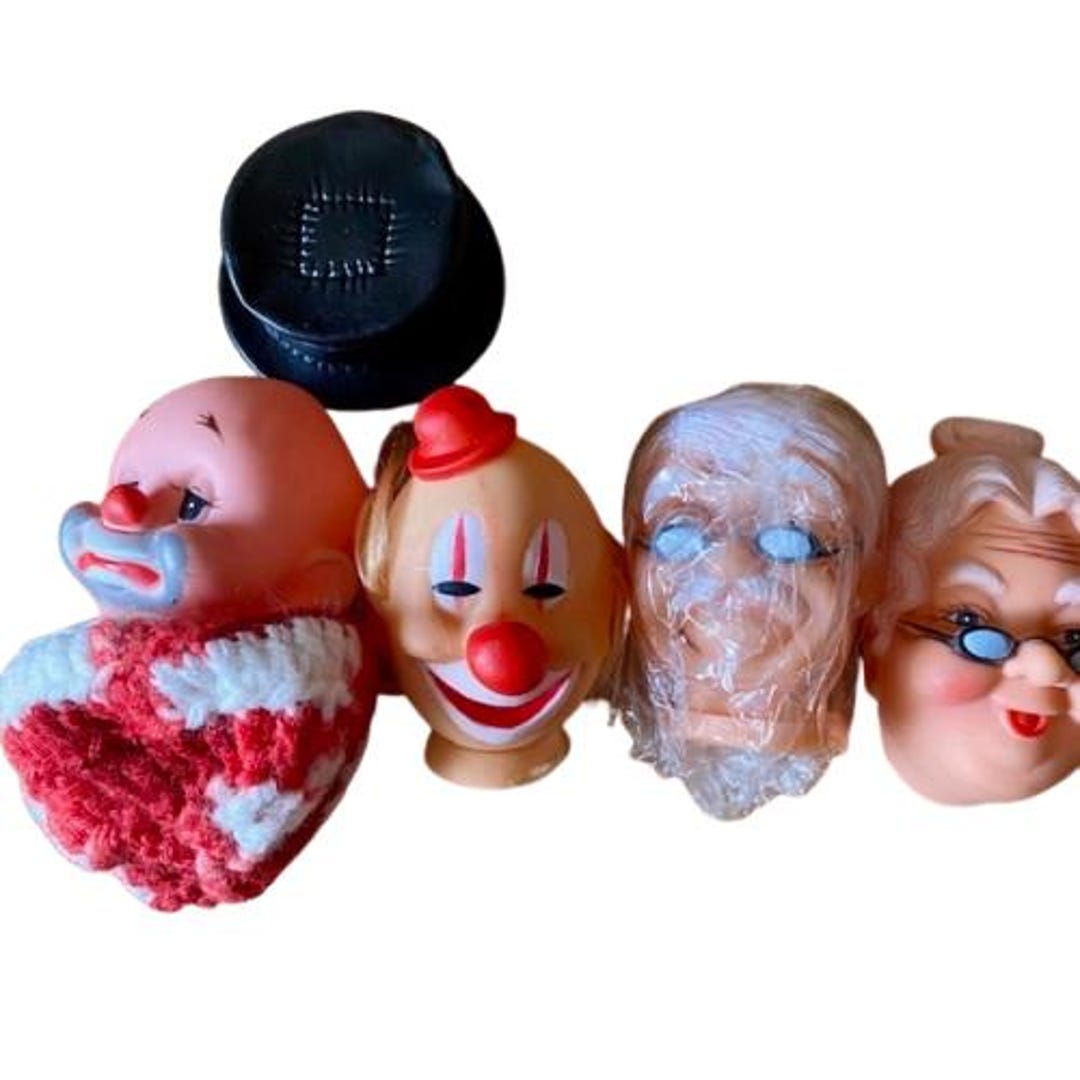 Doll Making Heads Vintage 1960s Rubber Plastic Set of Four Two Clowns ...