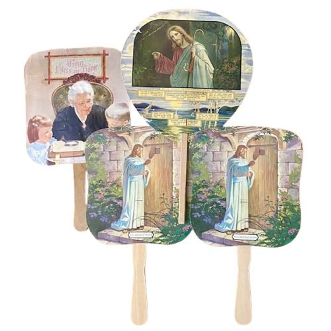 Church Hand Fans Lot of Four Jesus on the Front Advertising on the Back ...