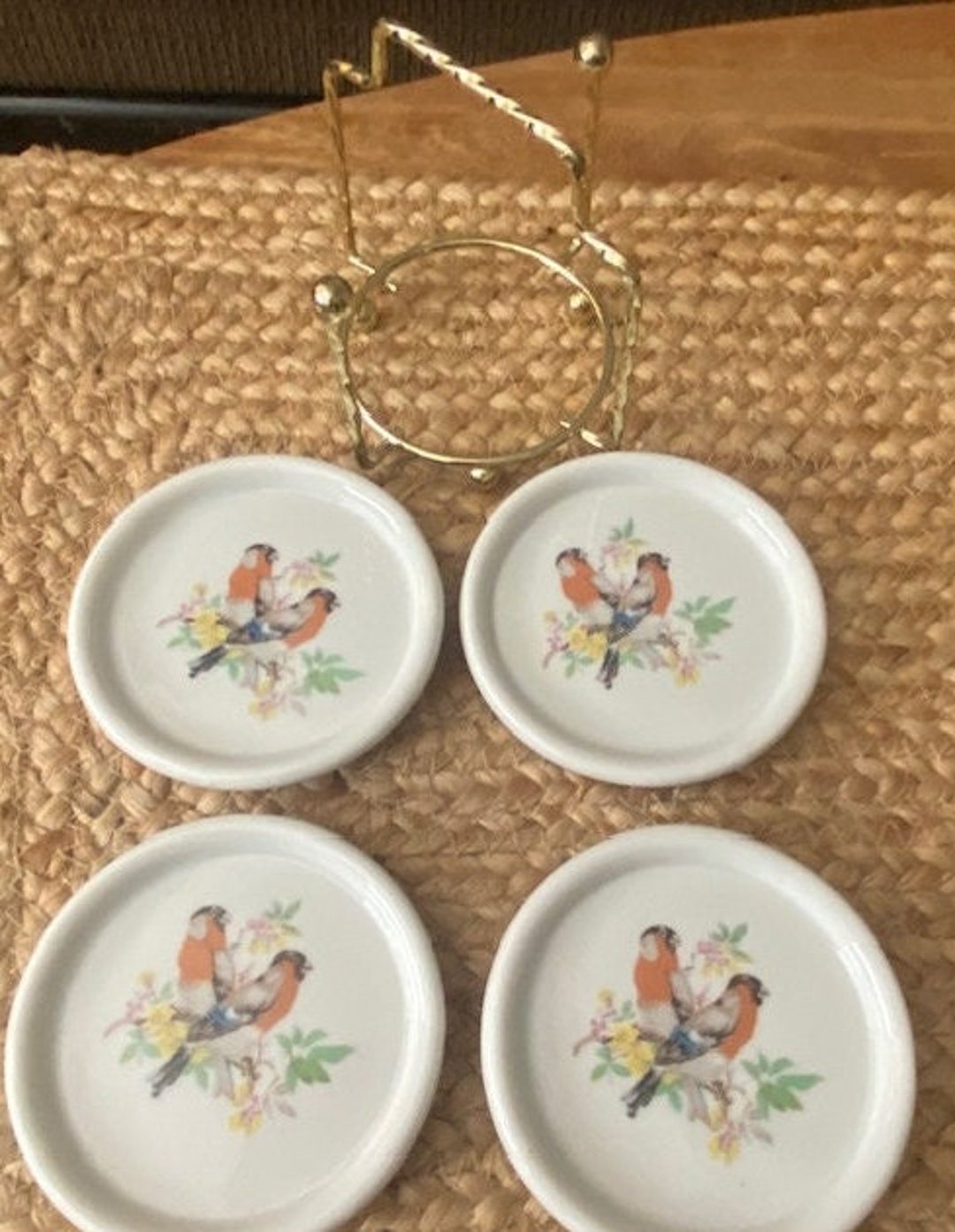 Interpur Coasters Set of Four Vintage 1980s Porcelain Birds With Brass ...