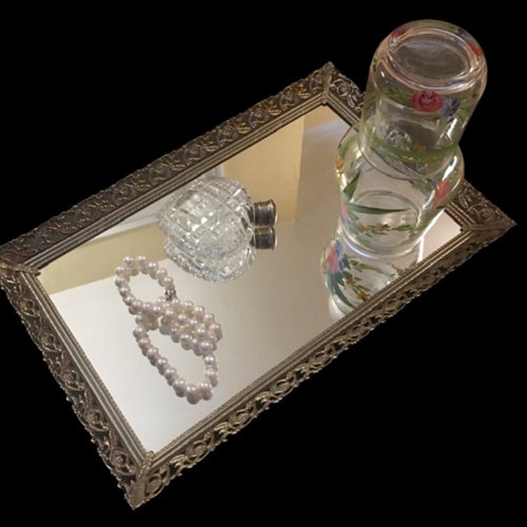 Mirrored Dresser Ormolu Cocktail Tray Gold Tone Filigree Sides Footed ...
