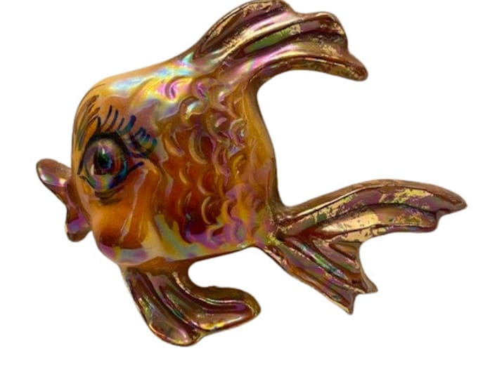 Hand Painted Ceramic Fish Anthropomorphic Gold Iridescent Vintage ...