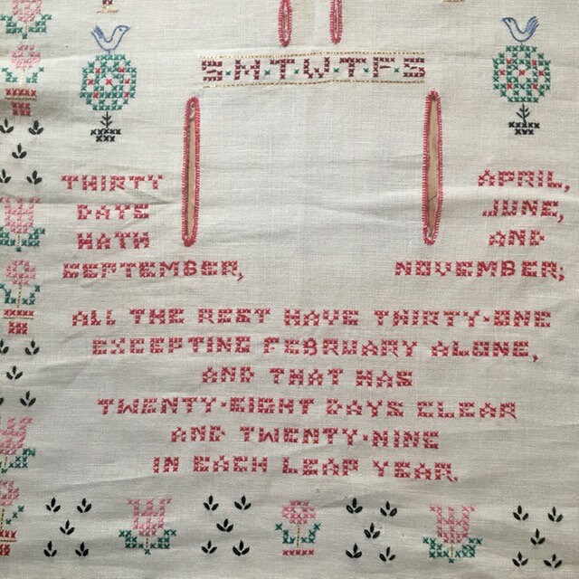 Vintage Hanging Calendar Decor Linen Hand Embroidered Colorful ...