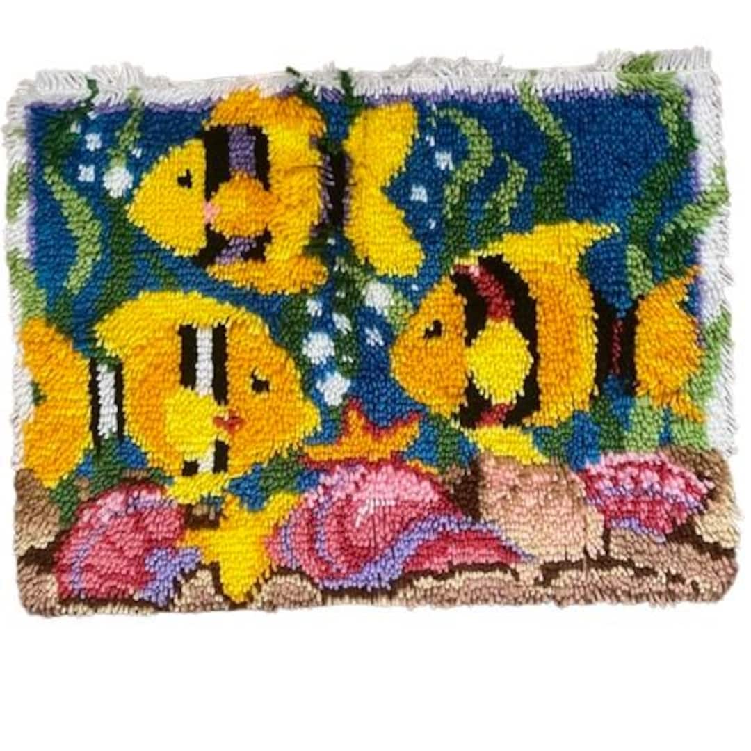 Completed Latch Hook Rug Clown Fish Tropical Fish Beach House Coastal ...