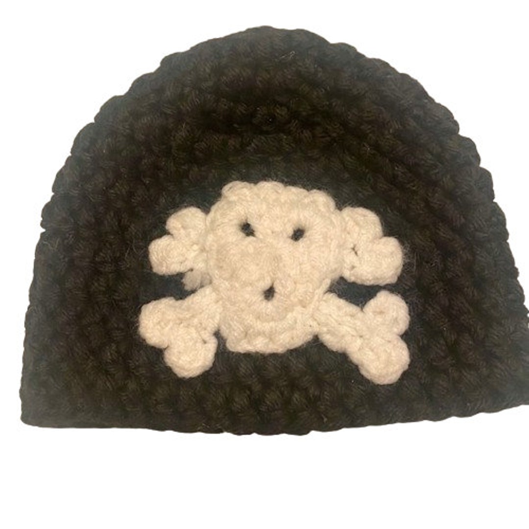 Crochet Pirate Hat for Baby Black White Skull and Crossbones Handmade ...