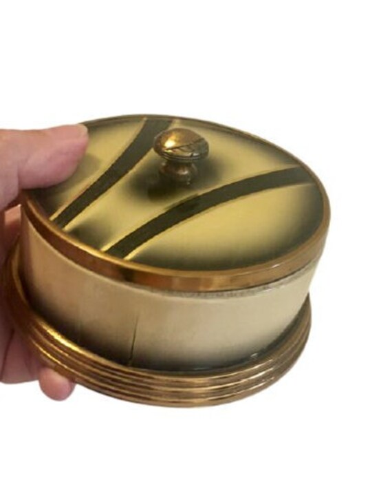 Powder Box Vintage Art Deco Vanity Box Yellow Black L… - Gem