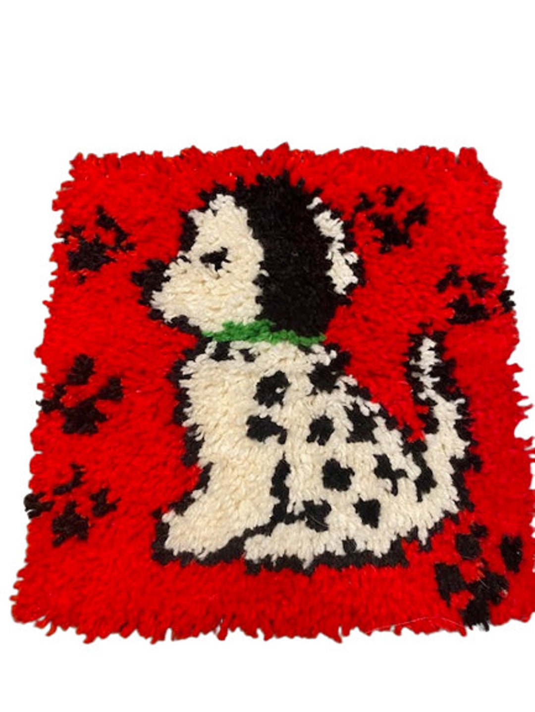 Hooked Shag Rug Handmade Dalmatian Puppy Dog Red Black White Frame It ...