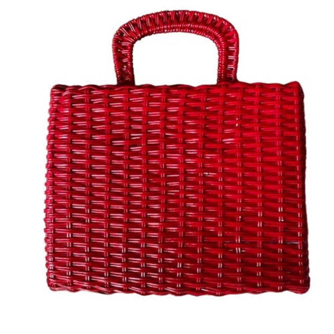 Sharonel Wicker Box Purse Mid Century Red Brass Hardware Top Handle ...