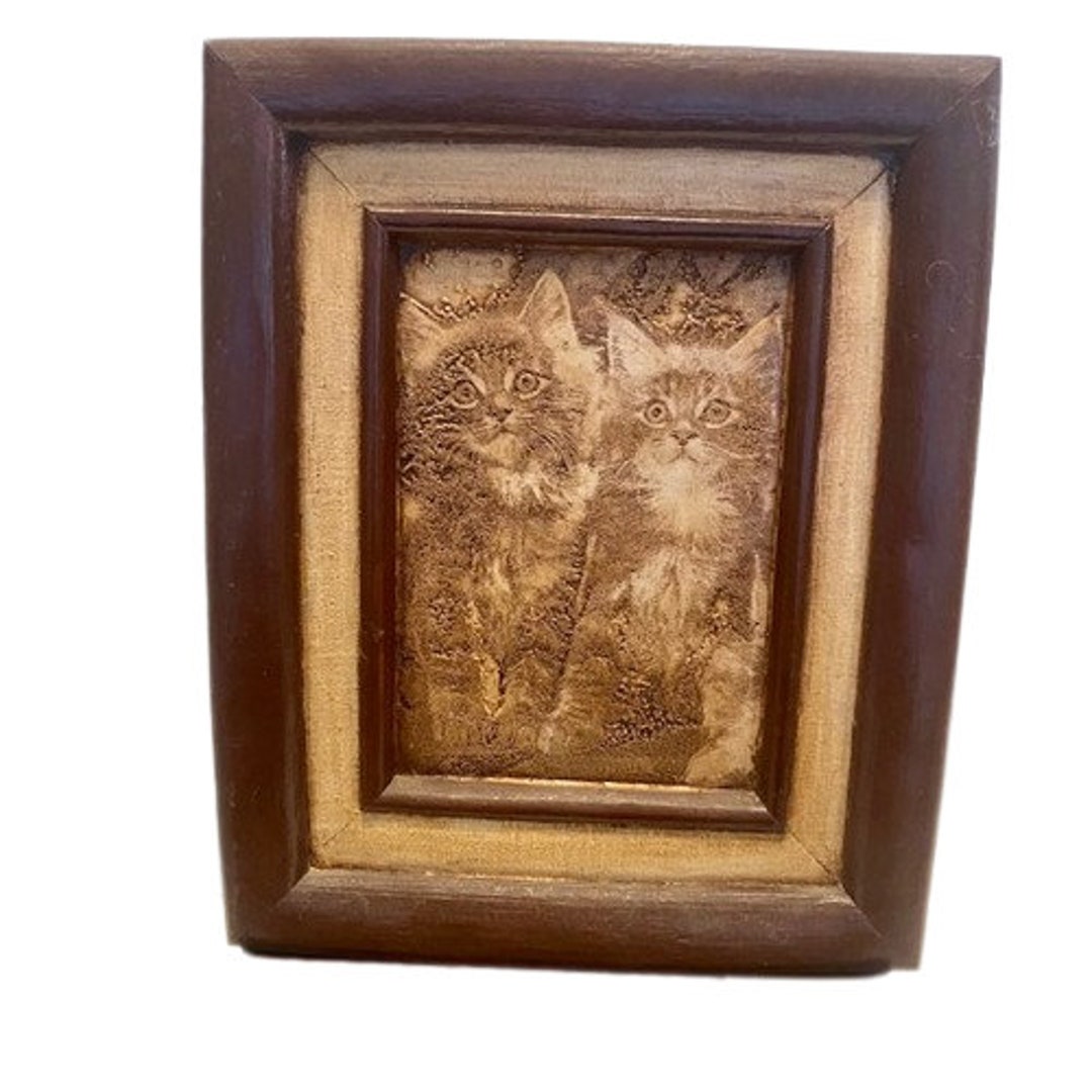 Ceramic Kitten Portrait Wall Decor Faux Wood Very Detailed Textured Cat ...