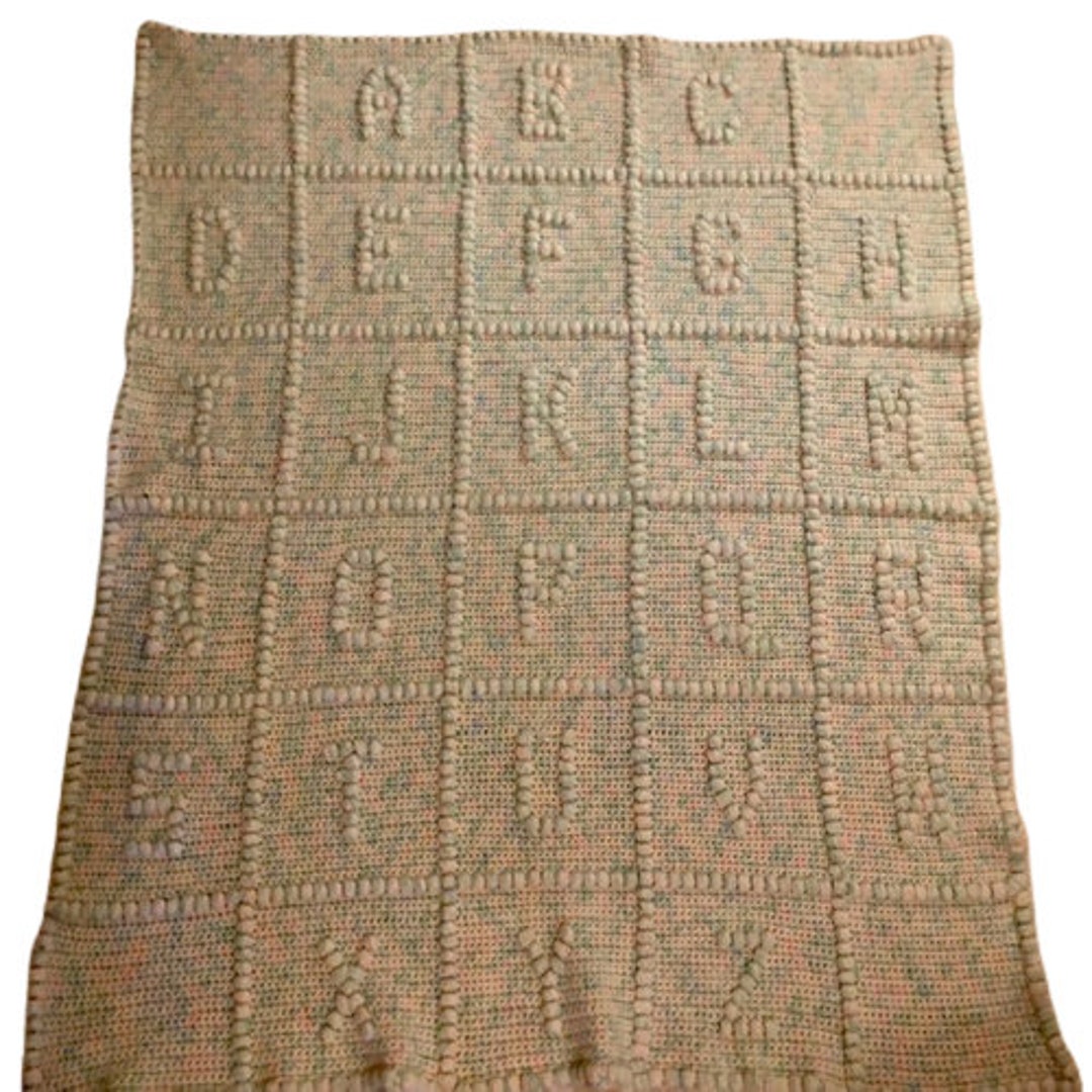 Crochet Baby Blanket Alphabet ABC Blocks Handmade Pastels Popcorn ...