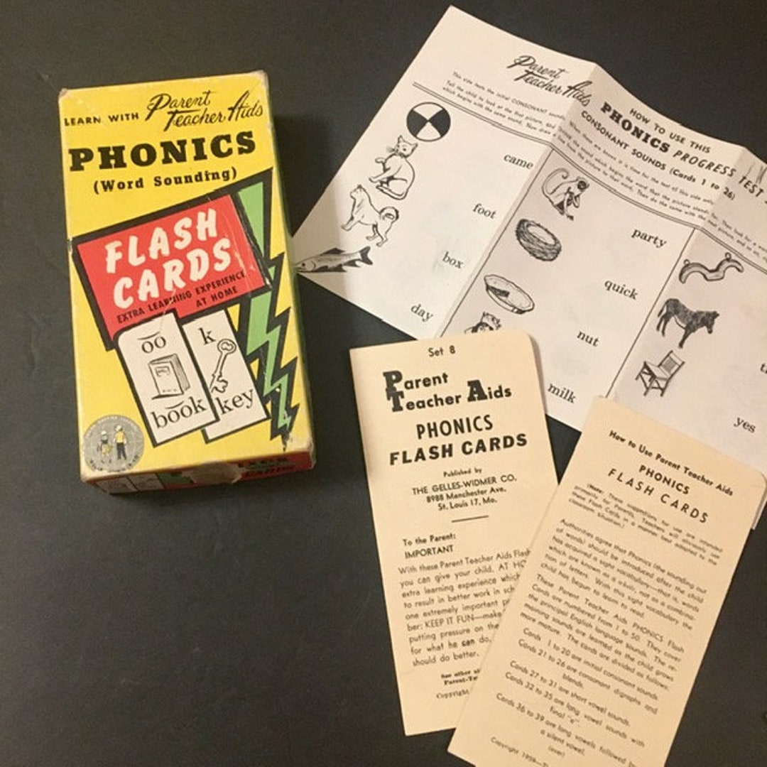 Phonics Word Pictures Flash Cards Vintage Mid Century 1959 Parent ...