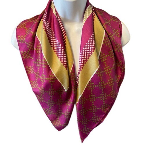Echo Silk Scarf Checkerboard Pattern Red Violet Gold … - Gem