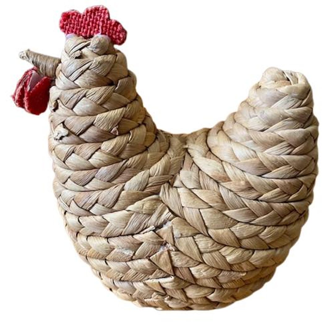 Hand Woven Straw Chicken Figurine Farmhouse Decor - Etsy