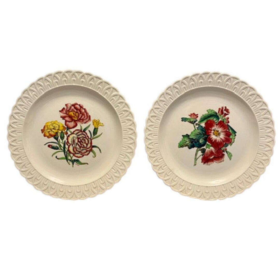 Copeland Spode Porcelain Plates Floral Set of Two Carnation Mallows ...
