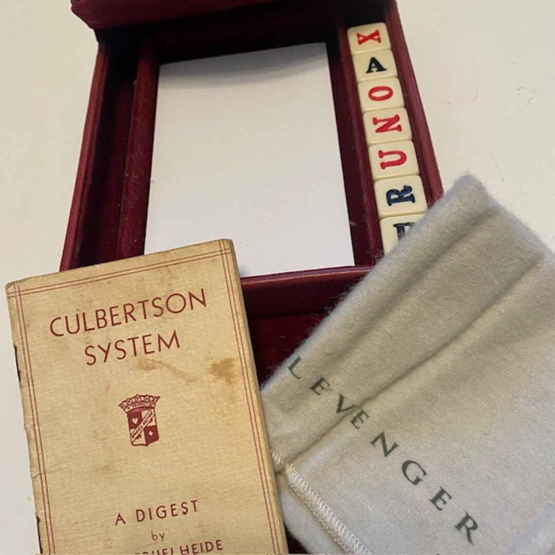 Culbertson System Bridge Set Levenger Red Leather Game Case Vintage ...